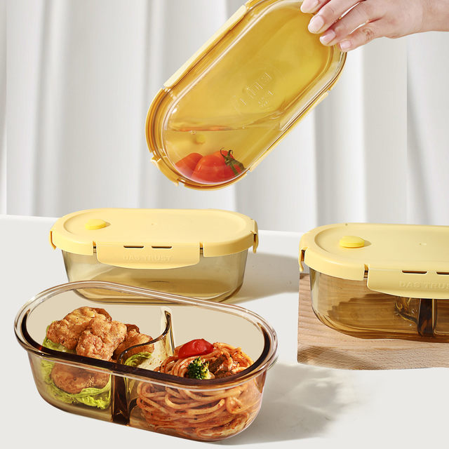 Oval two-compartment microwaveable lunch box, lightweight fruit bowl ...