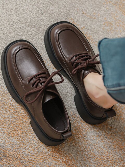 Leather lace Leaf shoes female 2024 spring and autumn new versatile jk ...