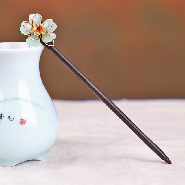 Ancient style hairpin, simple and modern, daily green wood hairpin ...