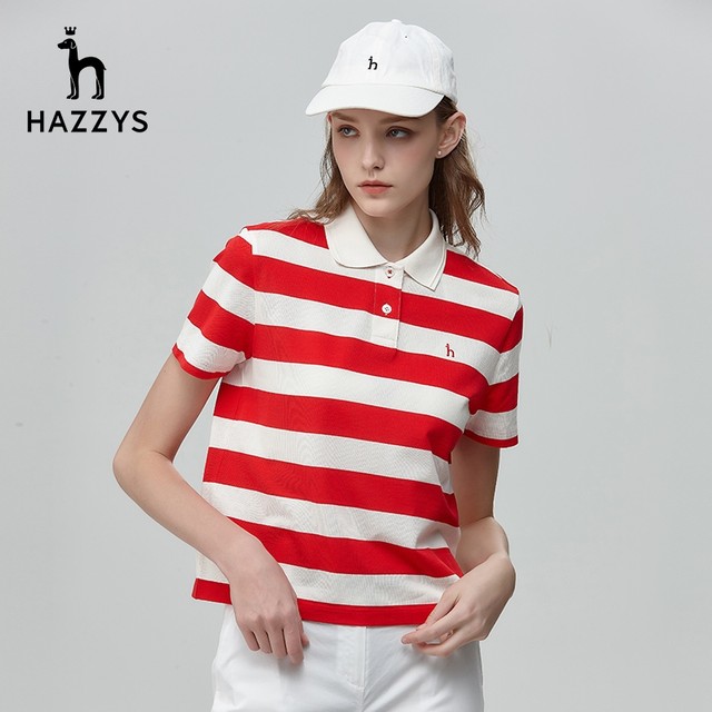 Hazzys official summer women's casual striped Polo shirt fashionable Korean style loose short ...