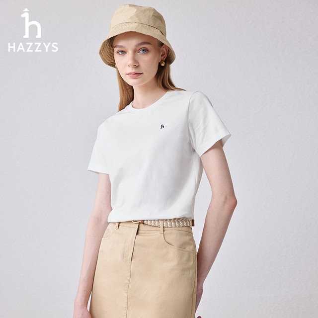 Hazzys Haggis white short-sleeved T-shirt women's summer new round neck T-shirt top