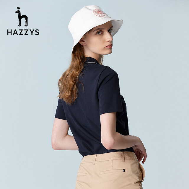 Hazzys Haggis counter new spring and summer women's short-sleeved polo shirt lapel solid color t ...
