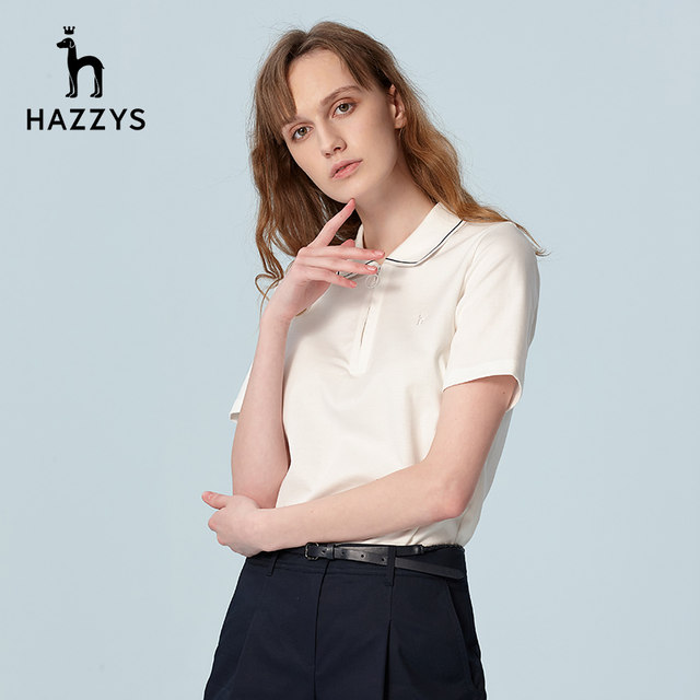 Hazzys Haggis counter new spring and summer women's short-sleeved polo shirt lapel solid color t ...