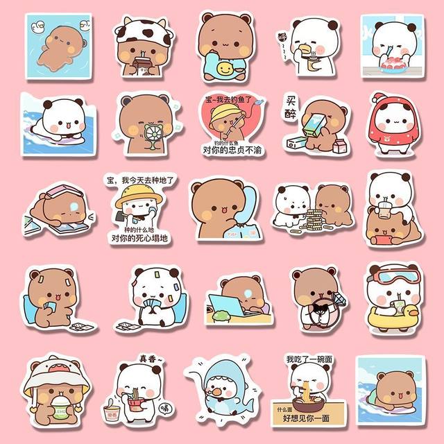126 cartoon Ins cute little panda one or two and cloth stickers DIY ...