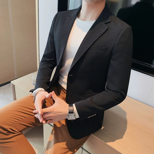 Walv Gele casual suit Men's sleeve decoration business casual fashion ...