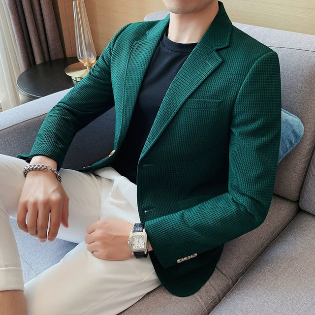 Walv Gele casual suit Men's sleeve decoration business casual fashion ...