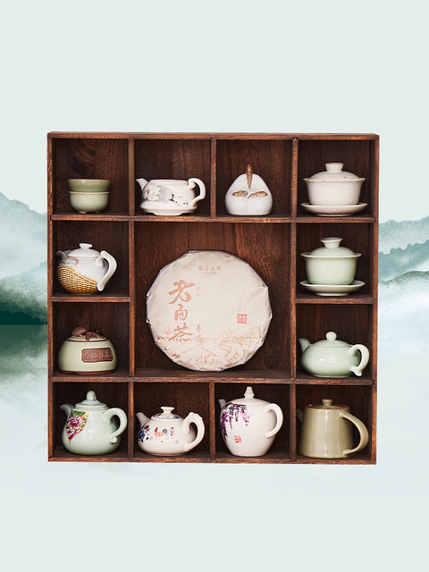 Solid wood tea set Chinese multipoles wall wall -hung storage Bogu ...