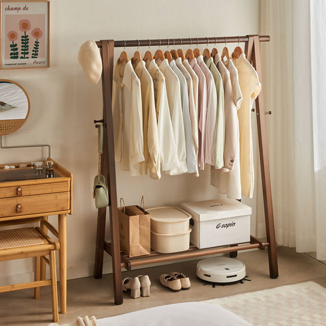 Solid wood clothes rack floor-standing household clothes rack bedroom ...