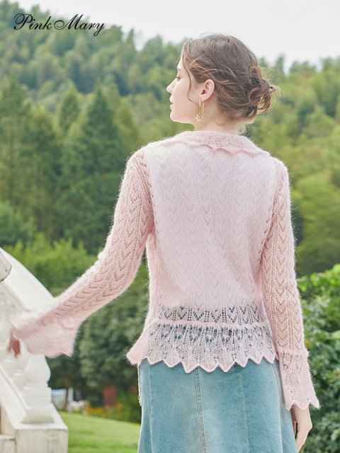 Pink Mary knitted jacket for women 2024 spring new style personalized ...