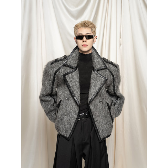 DBWDoublewin24FW Casual Elegant Shoulder Pad Jacket Men's Short Woolen ...