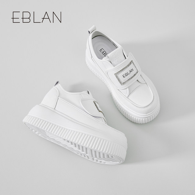 EBLAN/Yiban thick-soled high-height white shoes 2024 autumn new Velcro ...