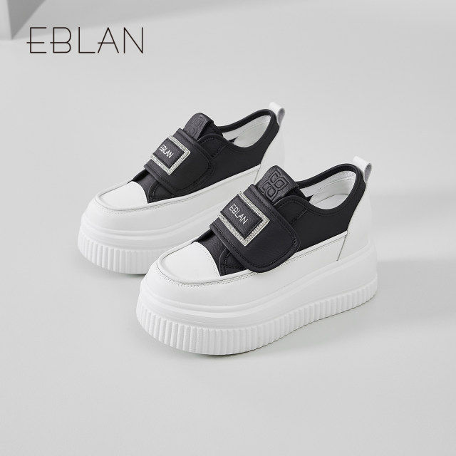 EBLAN/Yiban thick-soled high-height white shoes 2024 autumn new Velcro ...