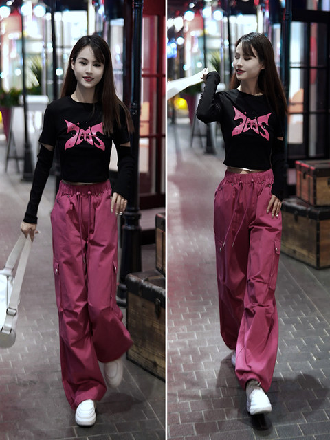 Anchor red casual overalls suit for women spring and autumn T-shirt ...