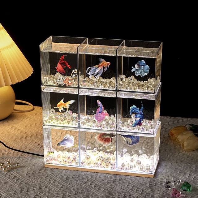 Luminous fighting fish tank new living room small ornamental fish tank desktop transparent ...