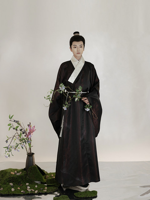 Qing Rugu's original cabbage Hanfu Ming Taoist robe collar black solid ...