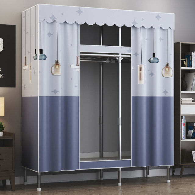 Simple wardrobe household bedroom cloth wardrobe full steel frame ...