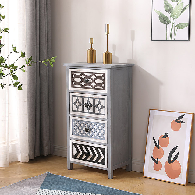 Solid wood multi-layer drawer type storage cabinet living room retro ...