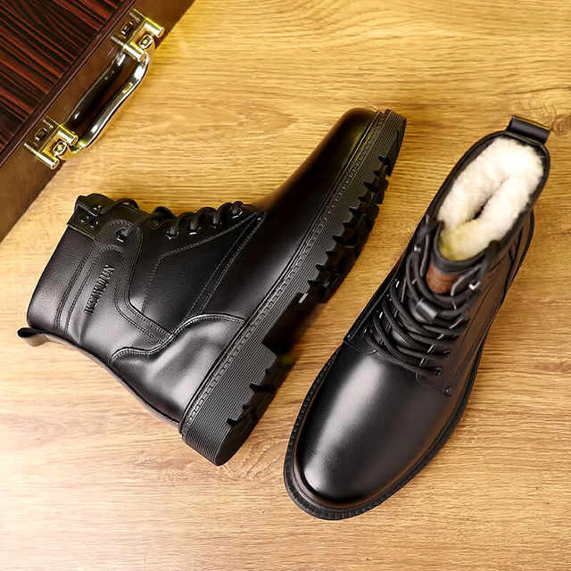 Martin boots men's genuine leather wool warm cotton boots toe layer ...