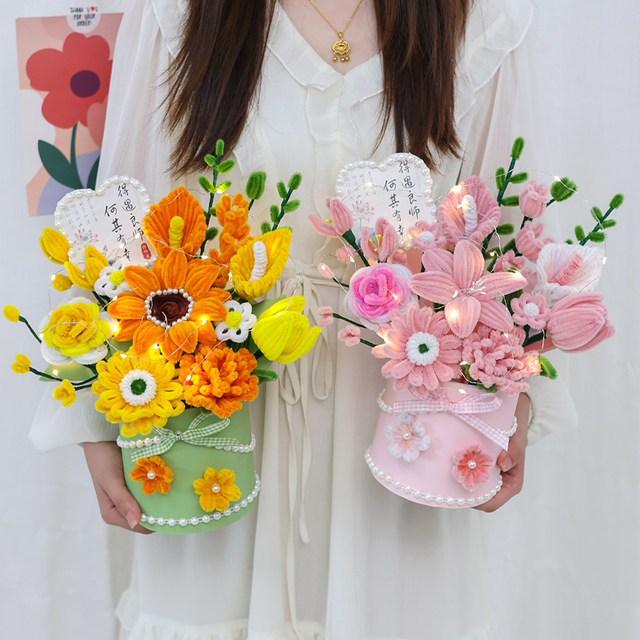 Handmade bouquet diy homemade braided twist stick hug bucket material ...