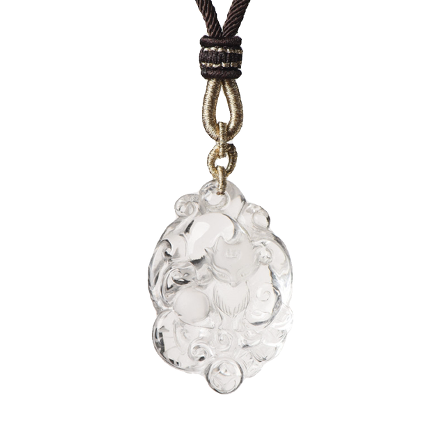 Authentic natural white crystal fox pendant female nine-tailed fox ...