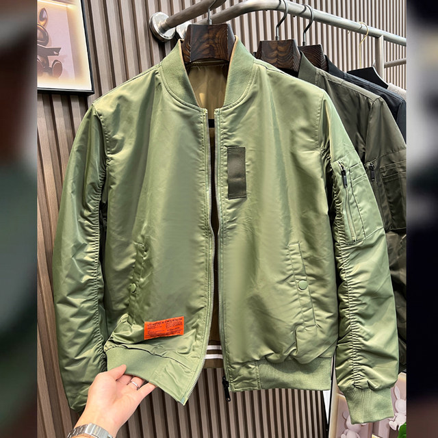 Double-sided work jacket men's American retro pilot collar jacket ...
