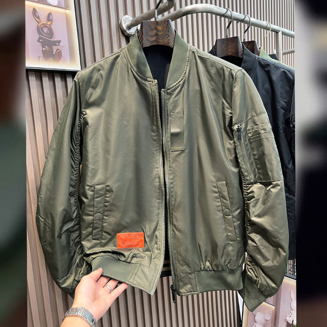 Double-sided work jacket men's American retro pilot collar jacket ...