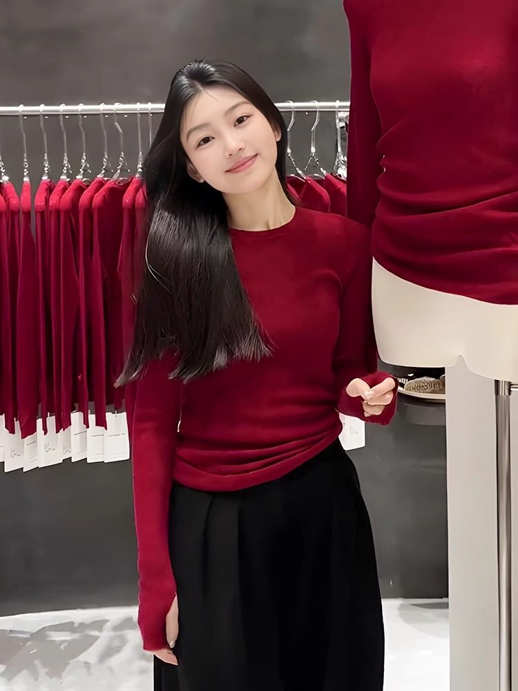 Angola red round neck sweater female autumn and winter Korean ...