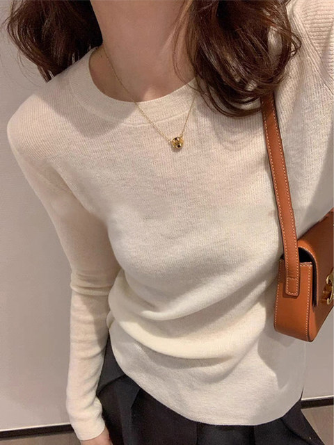 2024 autumn and winter new white round neck knit sweater female inner ...