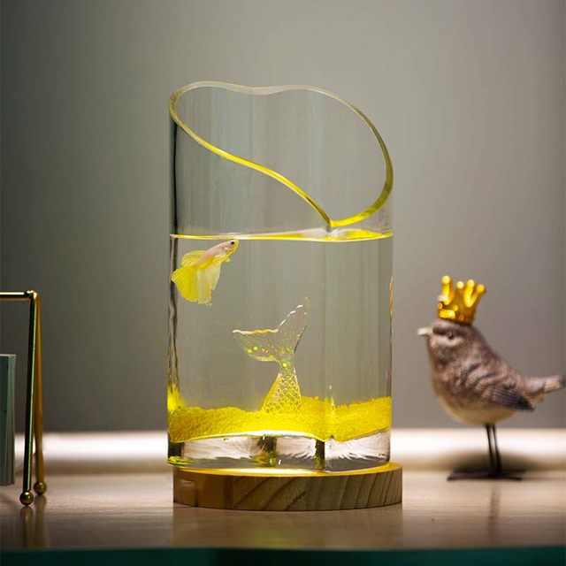 Small fish tank creative heart -type glass fish tank living room 2024 ...