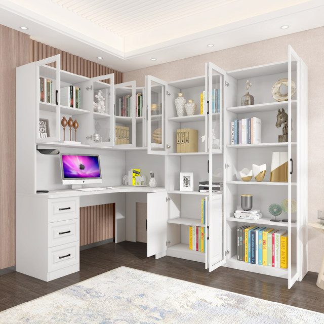 Corner desk bookshelf combination bookcase desk all-in-one computer ...