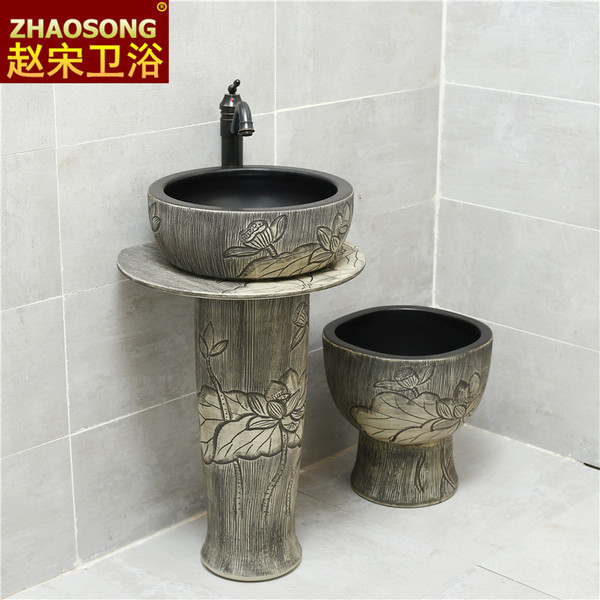 Outdoor balcony column-type household ceramic integrated wash basin ...
