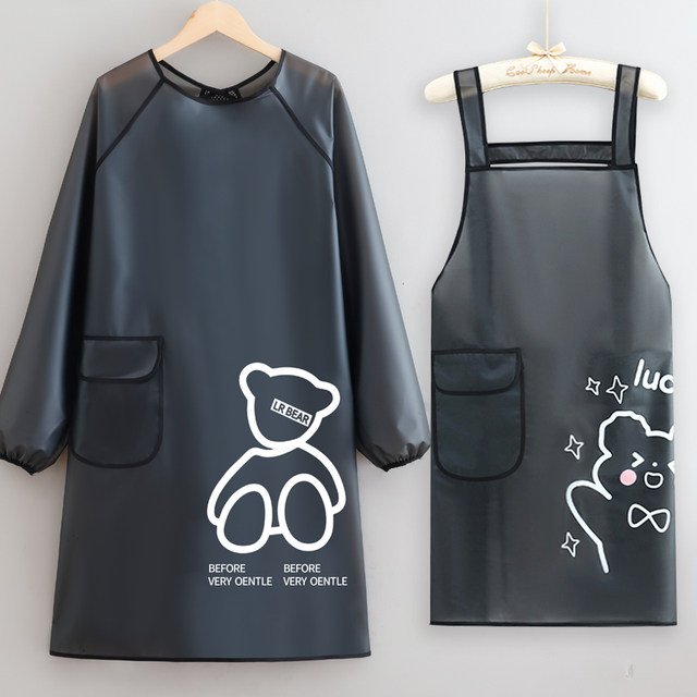 Long-sleeved no-wash transparent apron waterproof and oil-proof men's ...