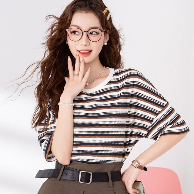 Baleno striped short-sleeved T-shirt for women 2024 summer new popular ...