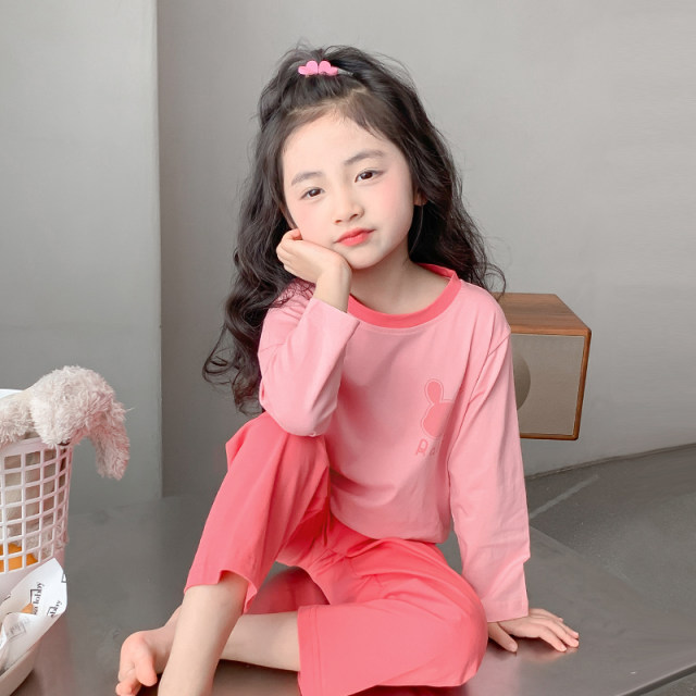Girls' Pajamas Spring and Autumn New Children's Home Clothes Set Pure ...