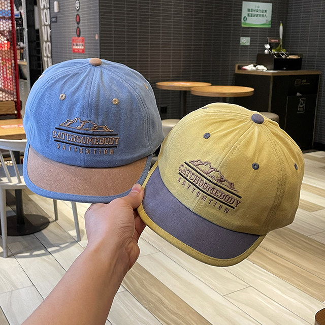 Couple hat men's short-brim color-blocking baseball cap mountain letter ...