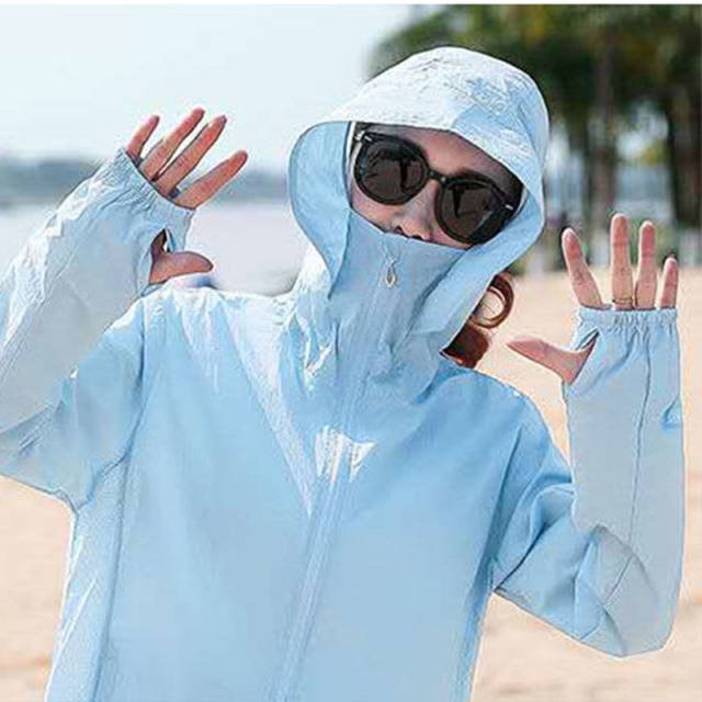 Summer new style ice silk sun protection clothing women's short hooded ...