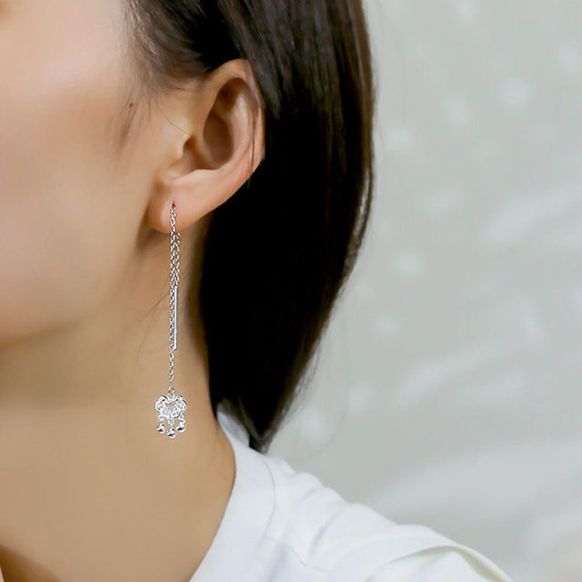 s925 silver Ping An ear cable for women niche design round bead tassel ...