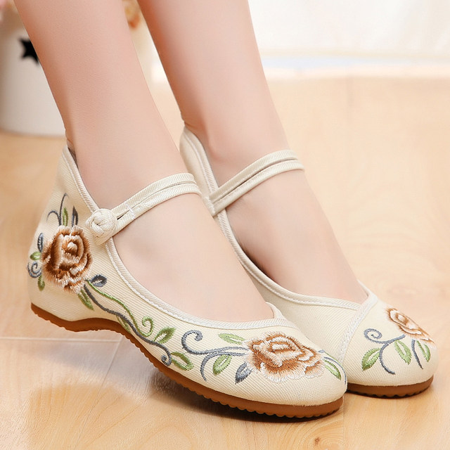 Women's thickened tendon-soled cloth shoes, ethnic style embroidered ...