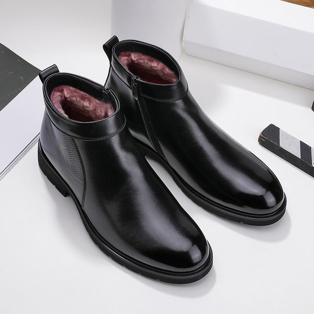 High -end Northeast pure wool cotton shoes men's fur coat and velvet thickened zipper snow boots ...