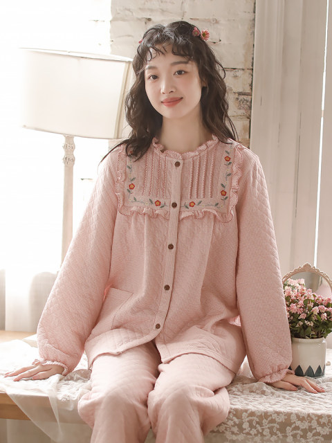 Sweet high-end pajamas for women in autumn and winter new pure cotton ...