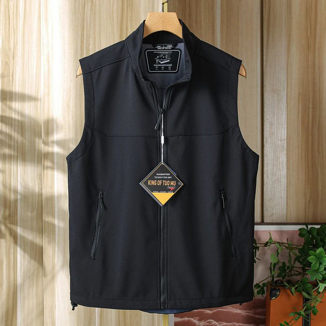 Soft shell plus velvet men's vest autumn and winter outdoor stand-up ...