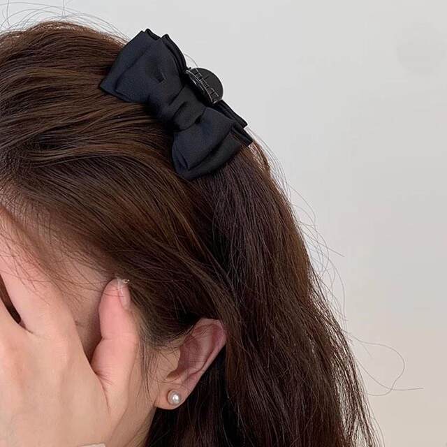 French Black Bow Small Princess Head Clip Feminine Versatile Side Clip ...