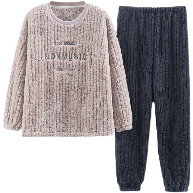 Coral velvet pajamas men's autumn and winter Korean version warm long ...