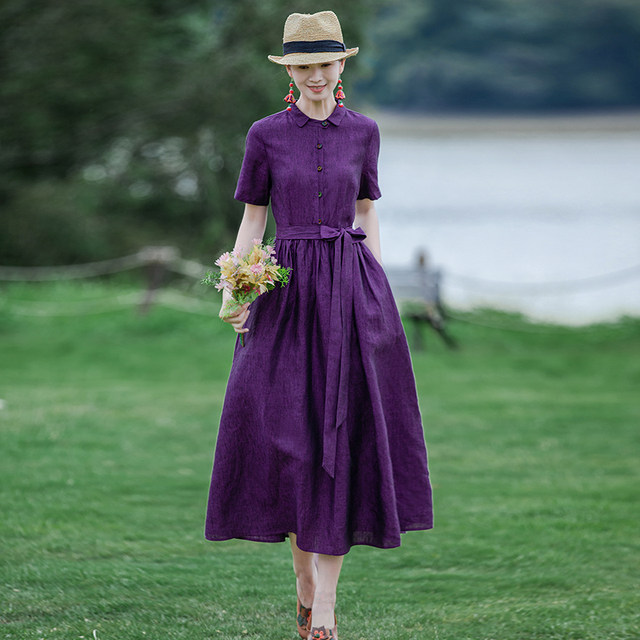 Yingruyiyu ethnic style two-color linen woven dress women's temperament ...