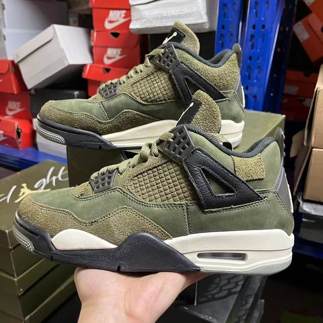 Nike men's shoes Air Jordan 4 AJ4 military green olive green high-top ...