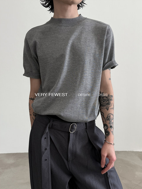 VERY FEWEST fashionable minimalist stand-up collar short-sleeved ...