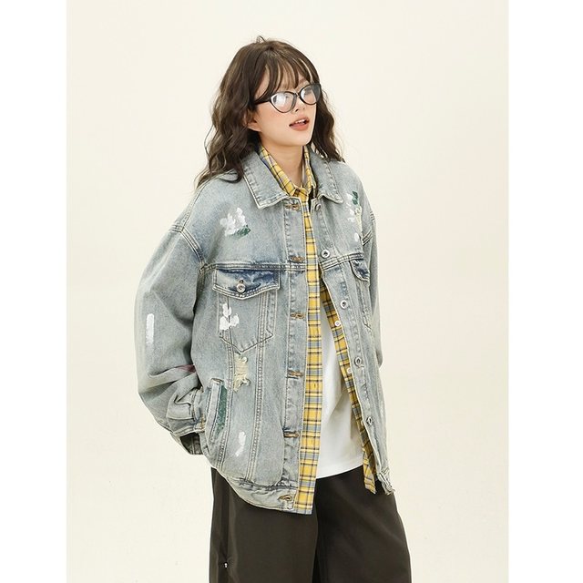 American retro embroidery graffiti design sensor paint style denim ...