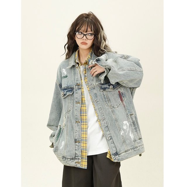 American retro embroidery graffiti design sensor paint style denim ...