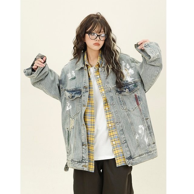 American retro embroidery graffiti design sensor paint style denim ...