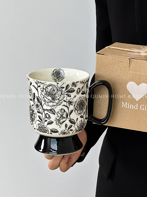 Ins style high-looking ceramic mug retro rose coffee cup home office ...